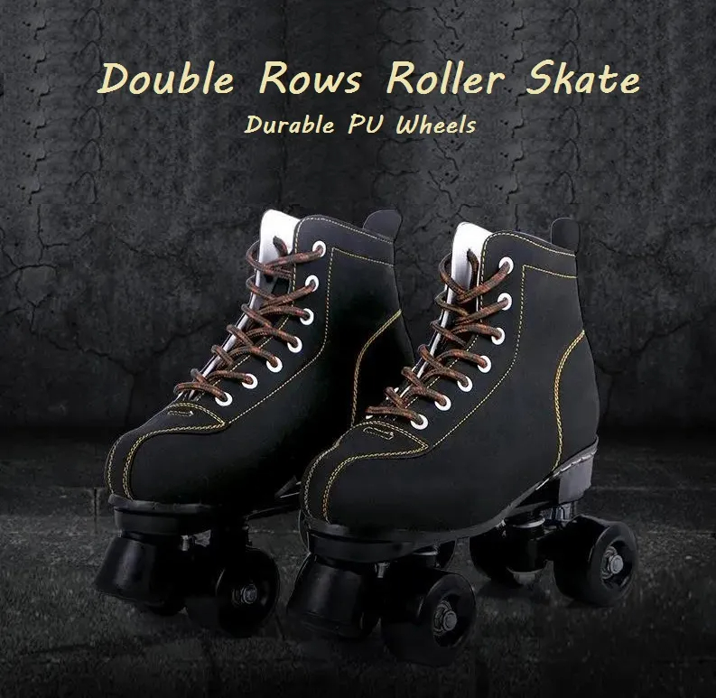 Adult Roller Skates Double Row PU Flash Wheels Cowhide Leather for ...