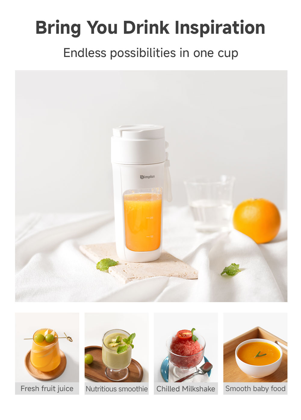 Simplus Juicer Blender Wierless Portable Drink Cup 10-Blade Cutter IPX6 ...