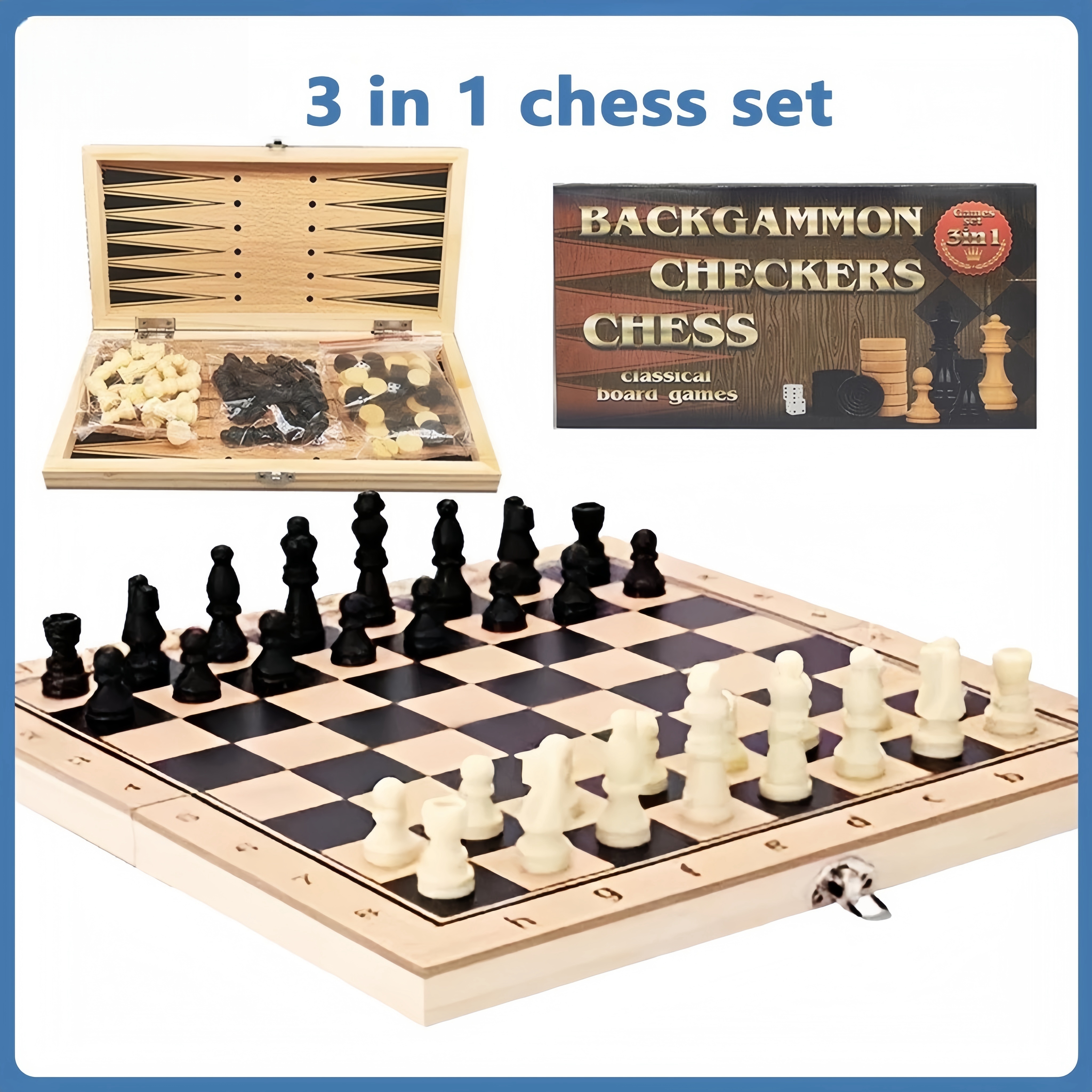 ROMART Chess Folding Wooden Chess Pieces Set 3 in 1 Chess Board Toy ...