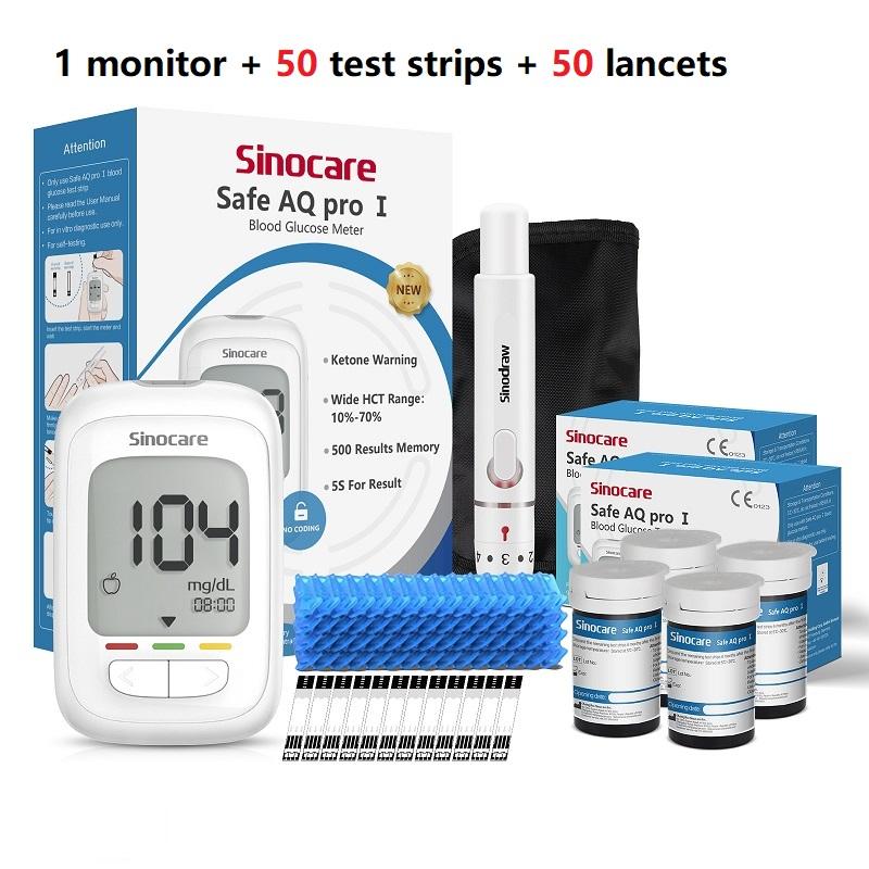 Sinocare Safe-AQ Pro I 50 Kit Blood Sugar Complete Test Kit Test Strips ...