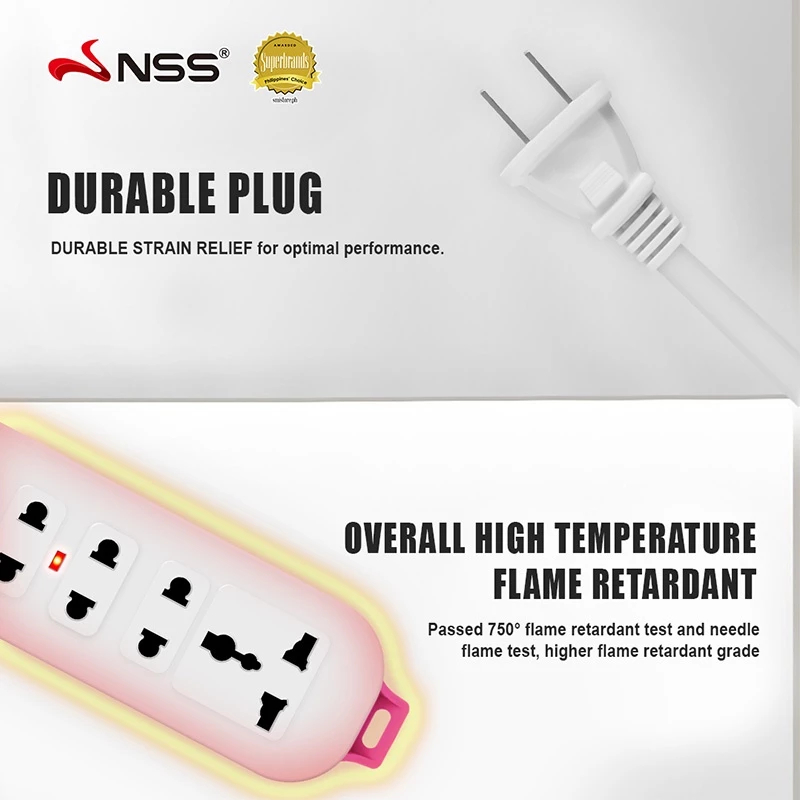 NSS Color Extension Cord 4 Gangs with 1 Switch 250V 2500W 3 Meters/5 ...