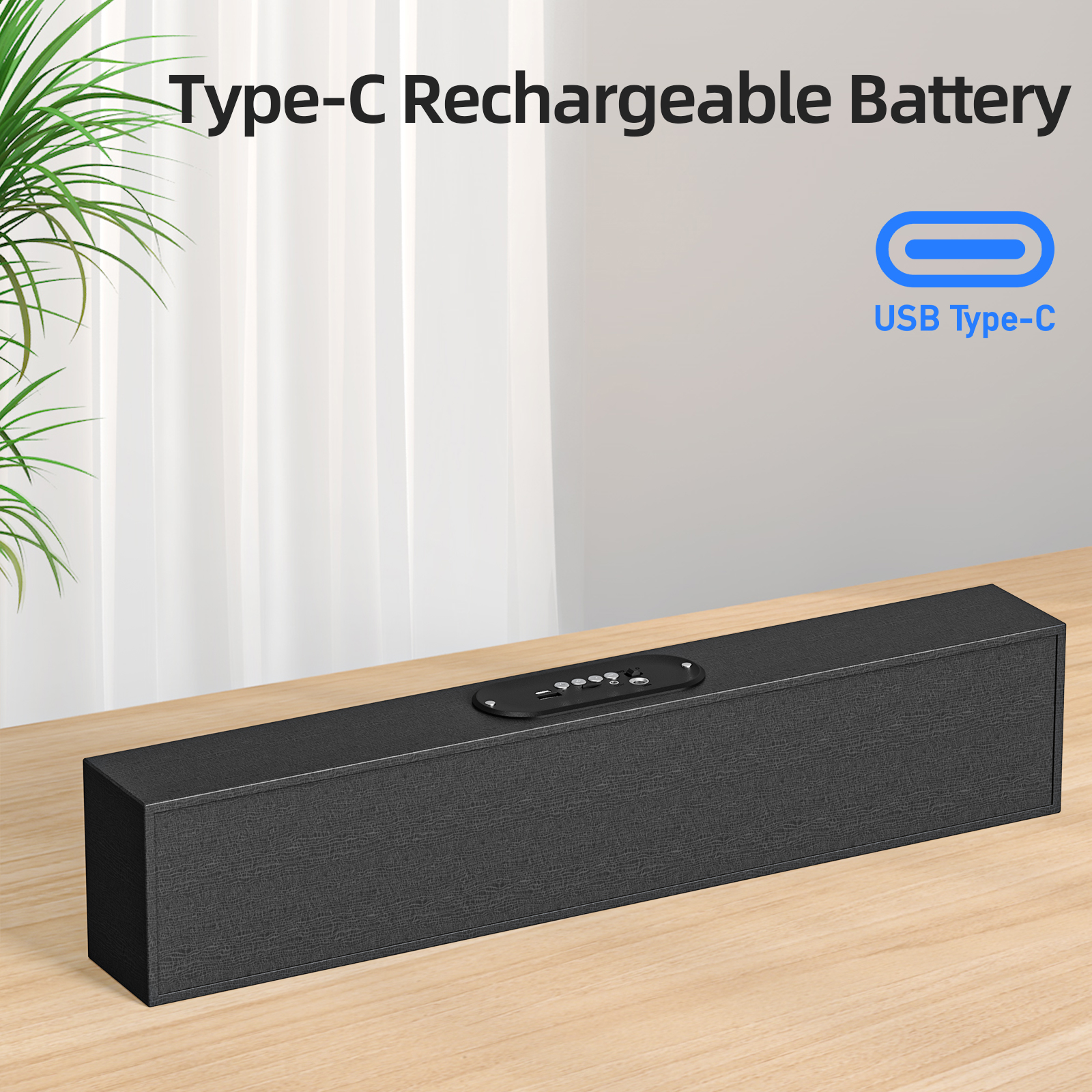 GOOJODOQ Wooden Bluetooth Soundbar LED Desktop Speaker Bluetooth USB ...