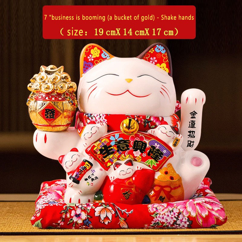 Ceramic Maneki Neko Lucky Cat Home Decor Waving Hand Cat Feng Shui Shop ...