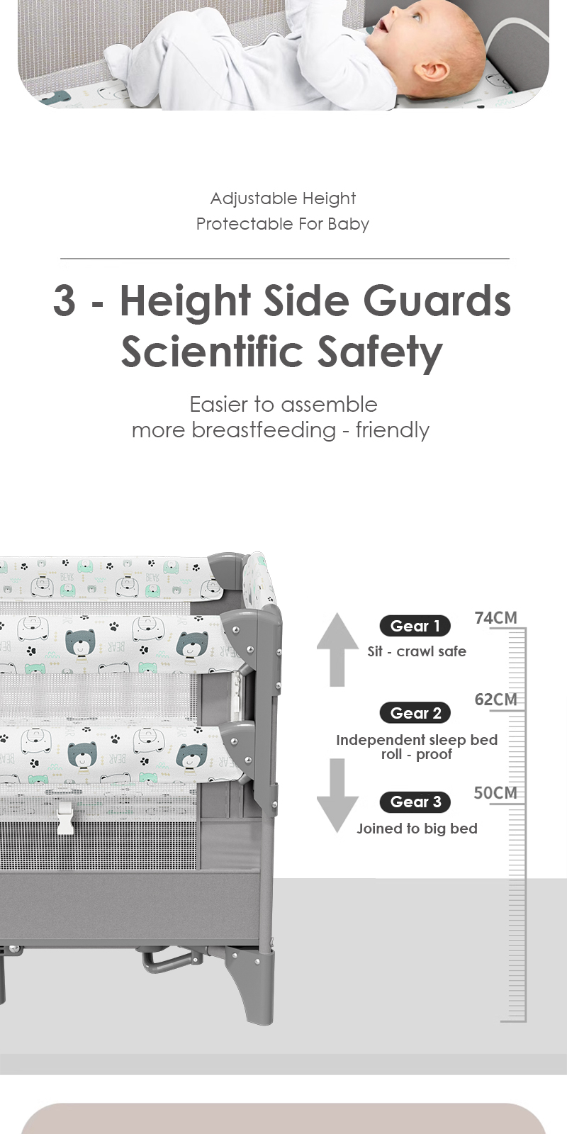 COCOBB Baby Rocking Crib Adjustable Stitching Big Bed Co-Sleeper Baby ...