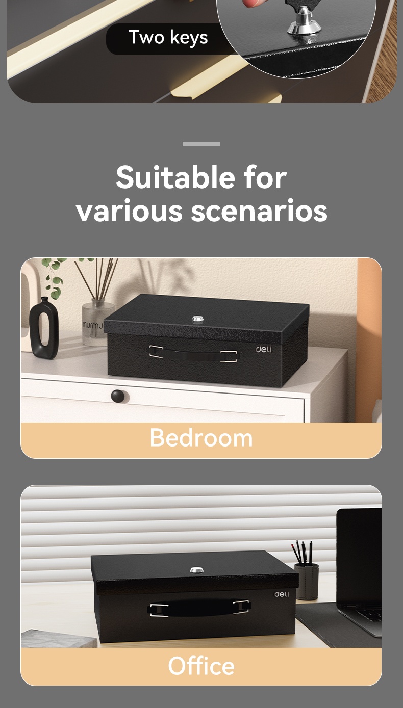 Deli Fireproof Money Box With Lock And Key Safe Deposit Box Mechanical ...