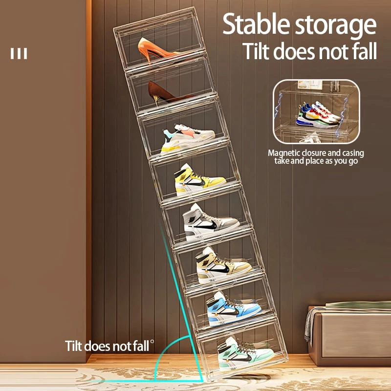 transparent acrylic shoe box Stackable storag organizer Magnetic ...