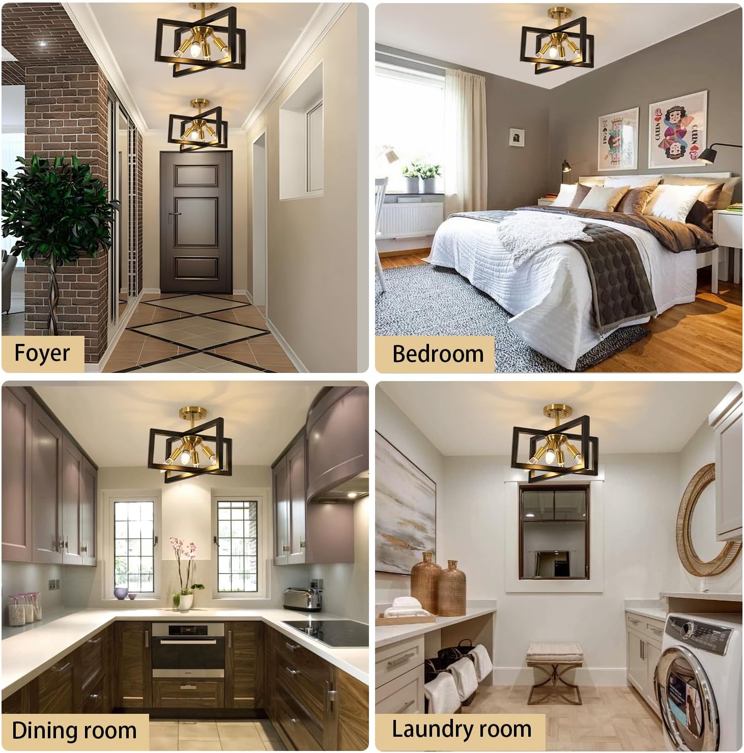 Ceiling Light Industrial Ceiling Lamp 4-Light Retro Rectangle for ...