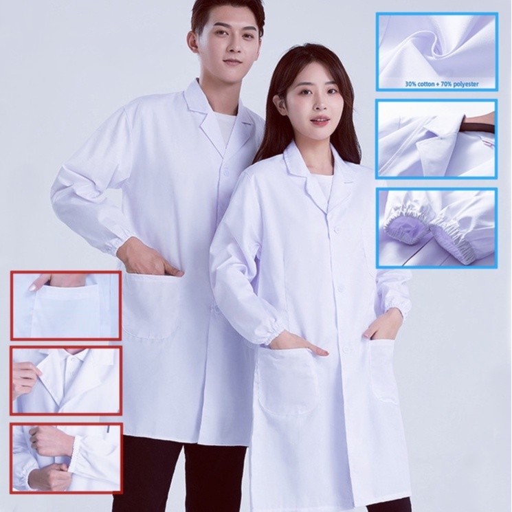 Doctor Coat White Lab Gown White Lab Coat Long Sleeve Laboratory Gown ...