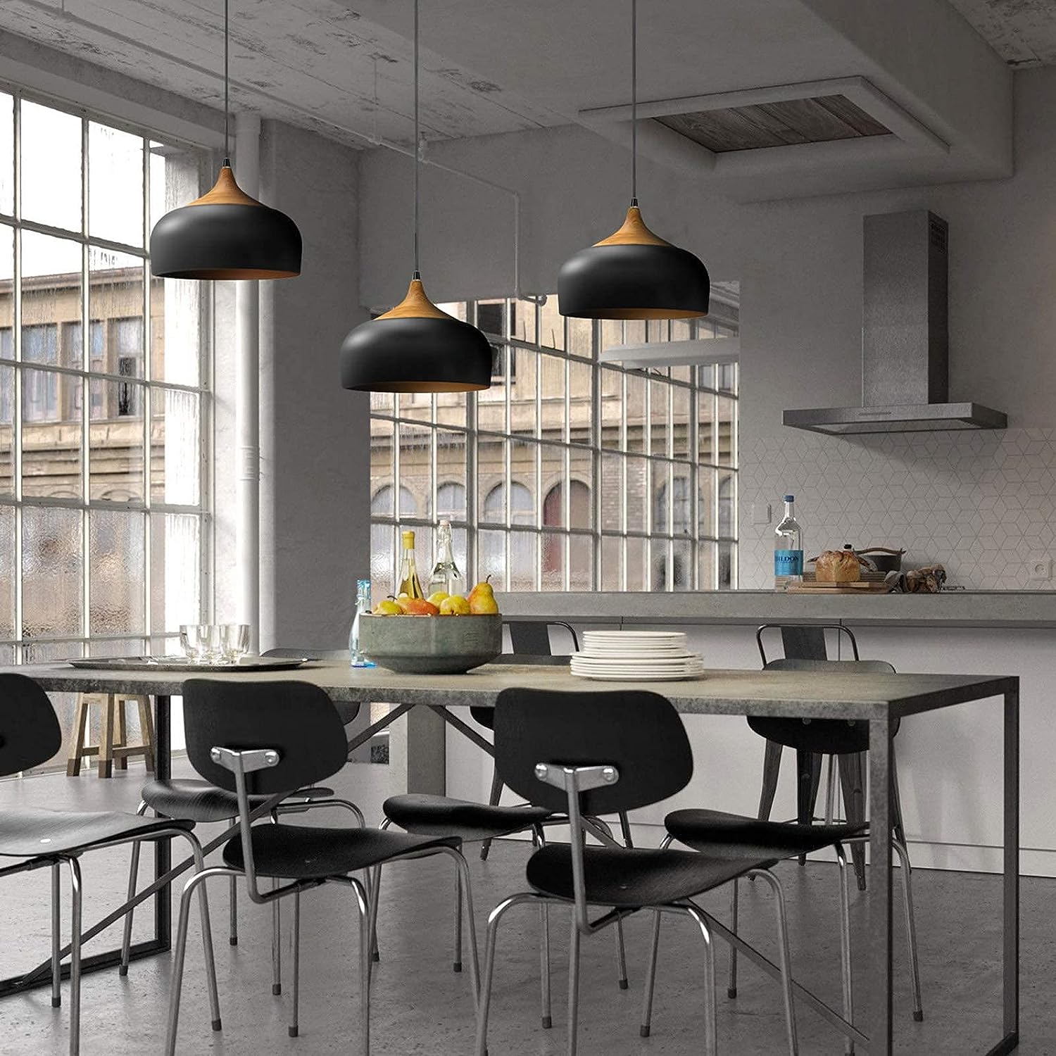 Drop Light Black Pendant Lights with Big Metal Dome Shade Hanging Light ...
