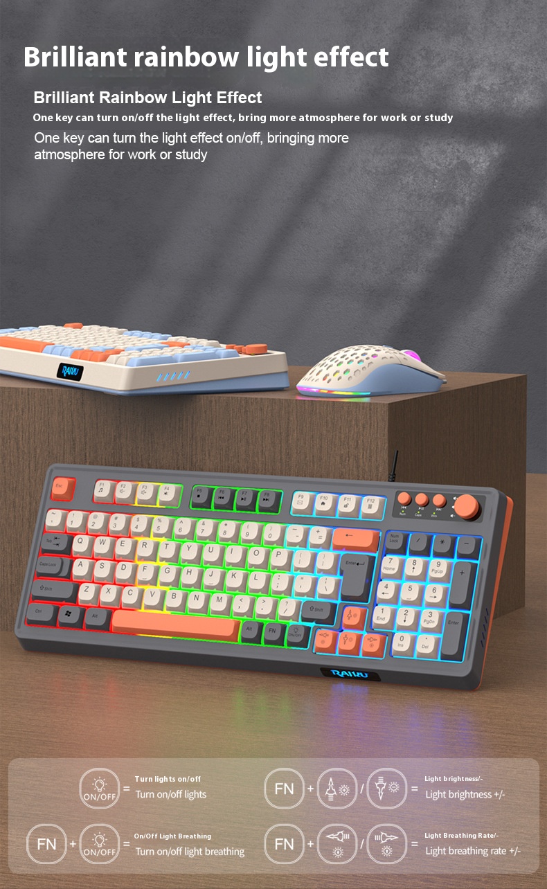 Multi color rainbow LED backlit large-sized USB wired mechanical ...