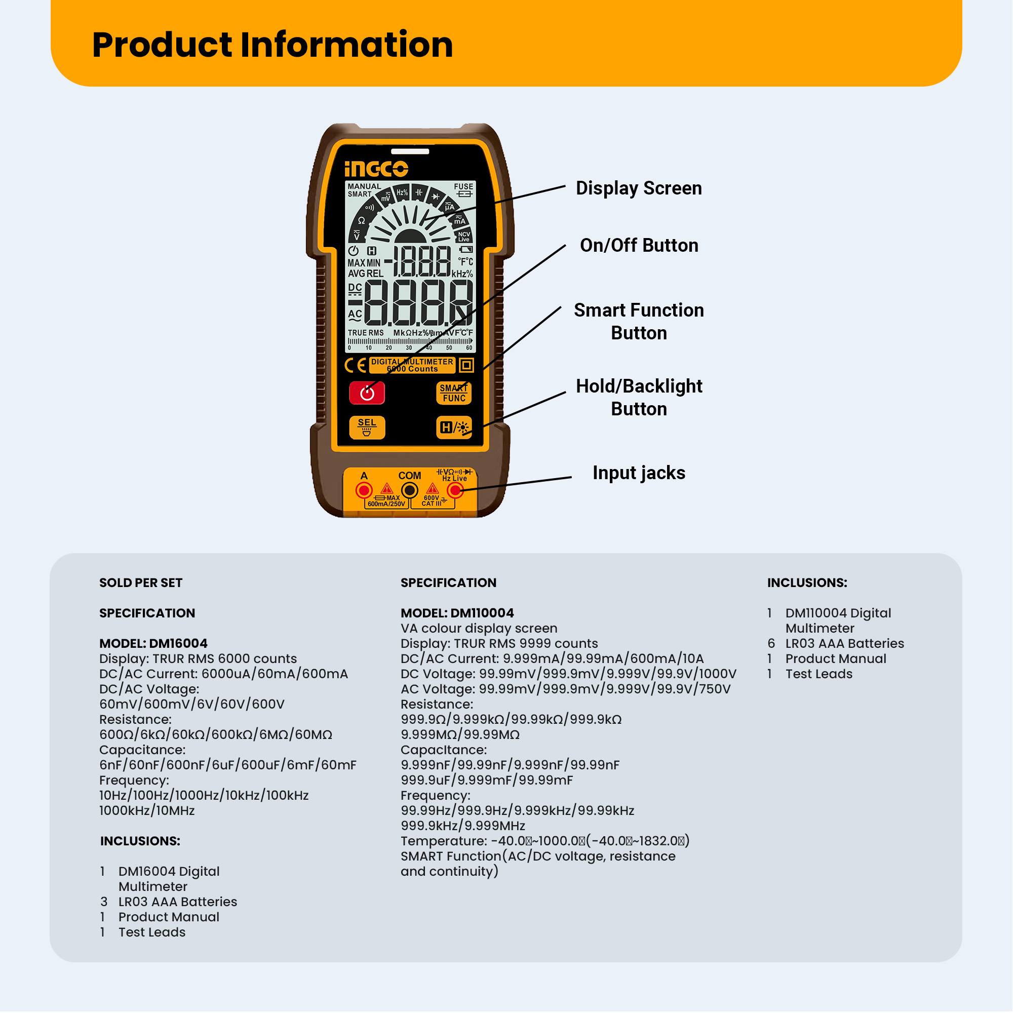 Ingco 600V/1000V Digital Multimeter True RMS Auto Range Volt Amp Ohm ...