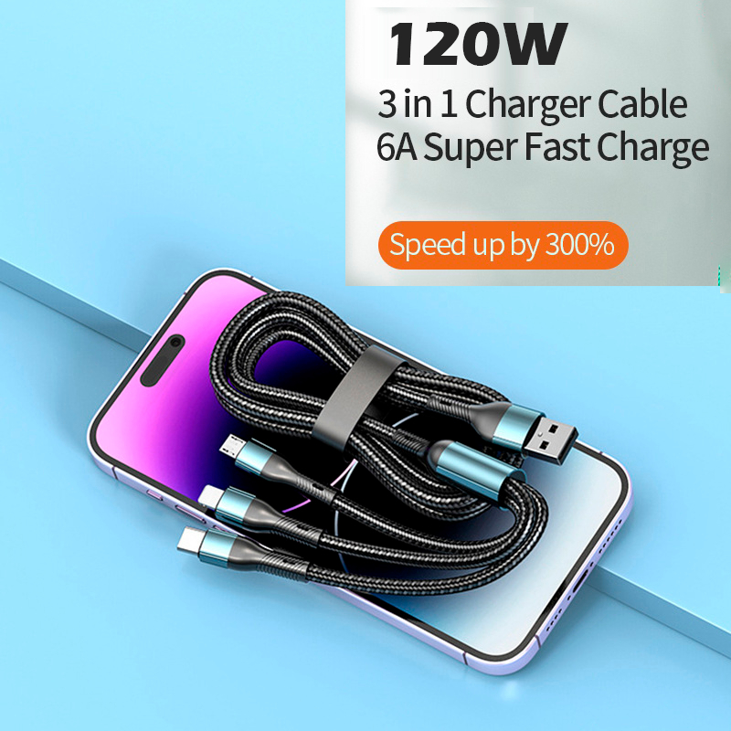 120W 3-in-1 Fast Charger for Android iOS Type-C 3-in-1 Ultra Fast ...