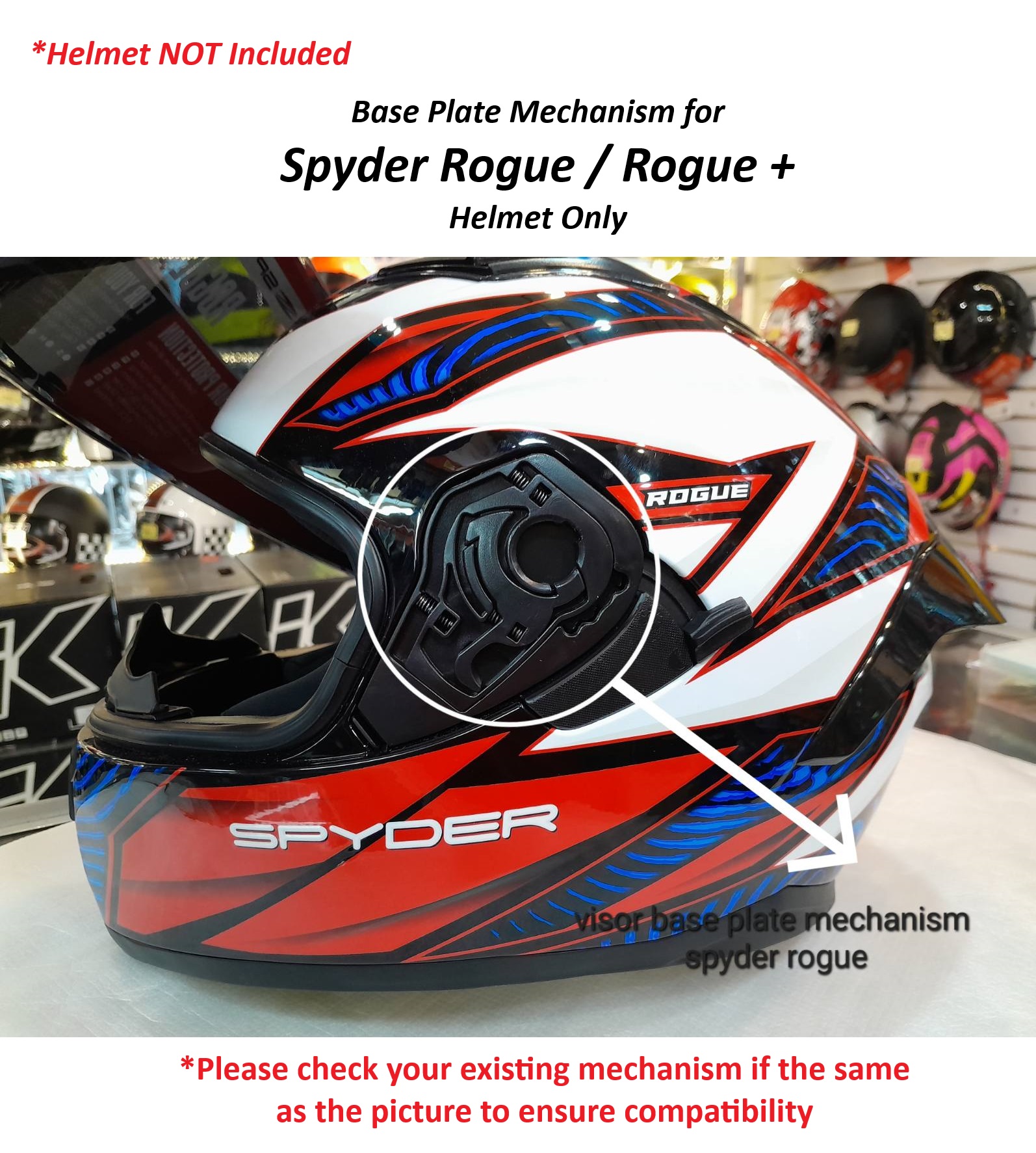Spyder Rogue and Rogue+ Spare Visor Base Plate Mechanism FULL FACE ...