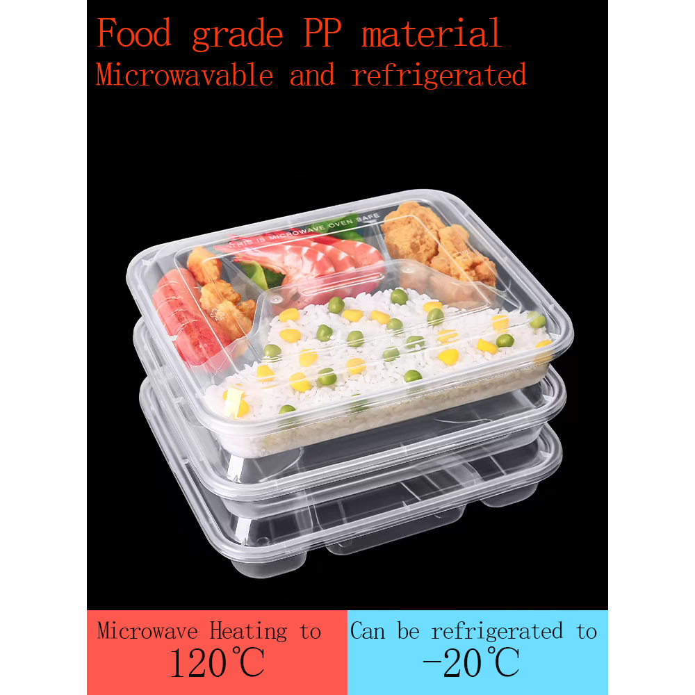 50pcs Clear Bento Box Tray Microwavable Food Container With Plastic Lid ...