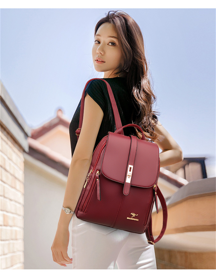 New women's leather backpack fashion shoulder bag women's backpack ...