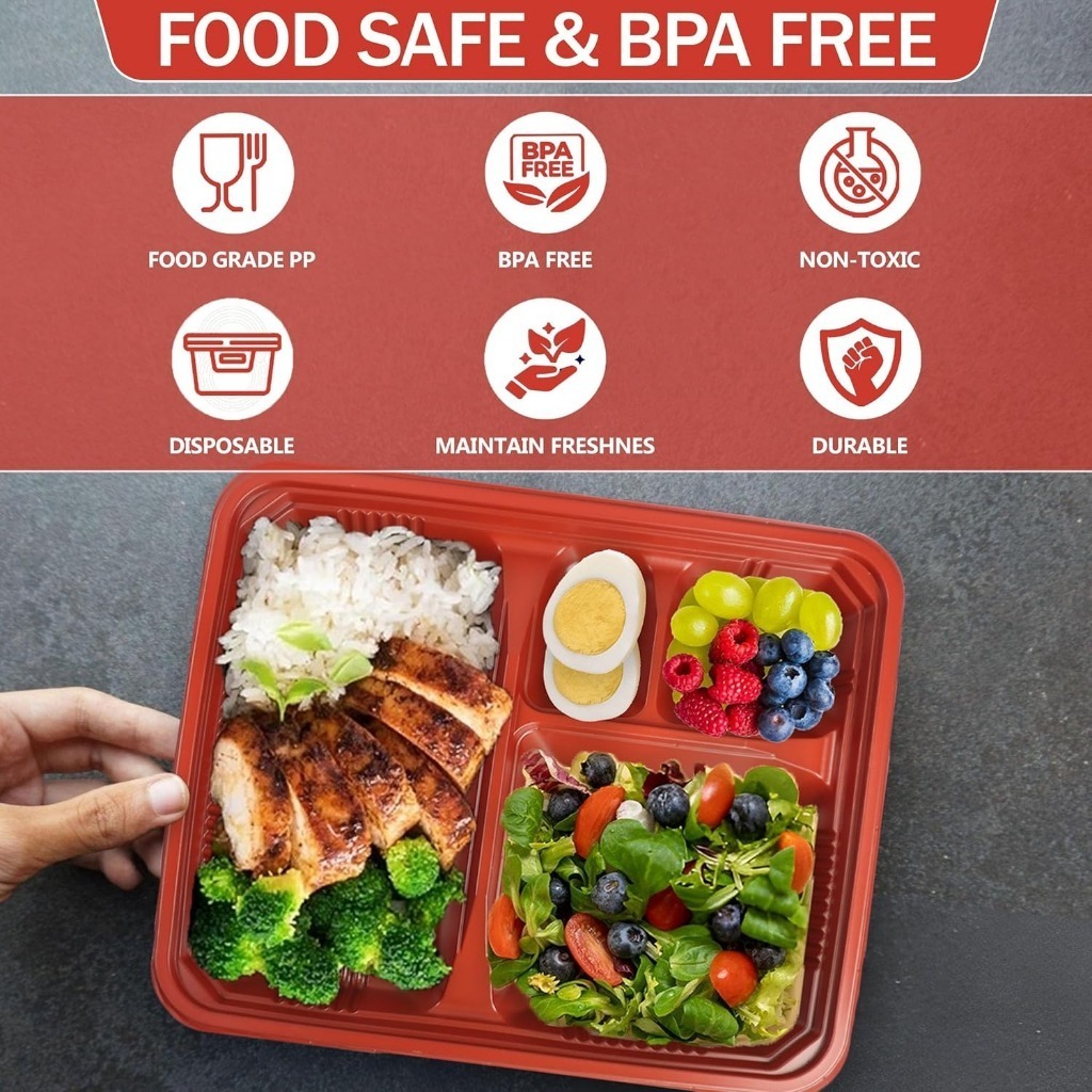 100 pcs Disposable Meal Box Takeaway Lunch Box Food Grade PP Plastic ...
