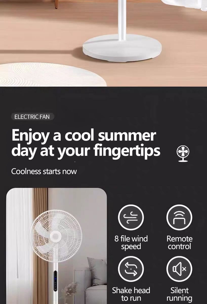 Electric Fan 8 Wind Speed Powerful silent with Remote Control Floor Fan ...