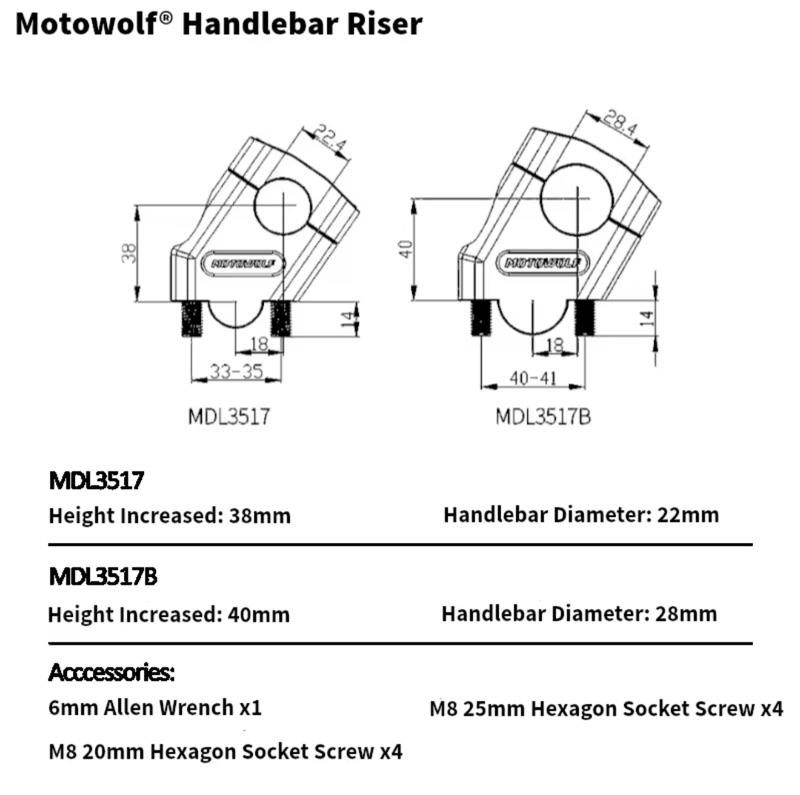 motowolf riser handlebar for honda adv 150/160 & bristol adx 28MM & for ...