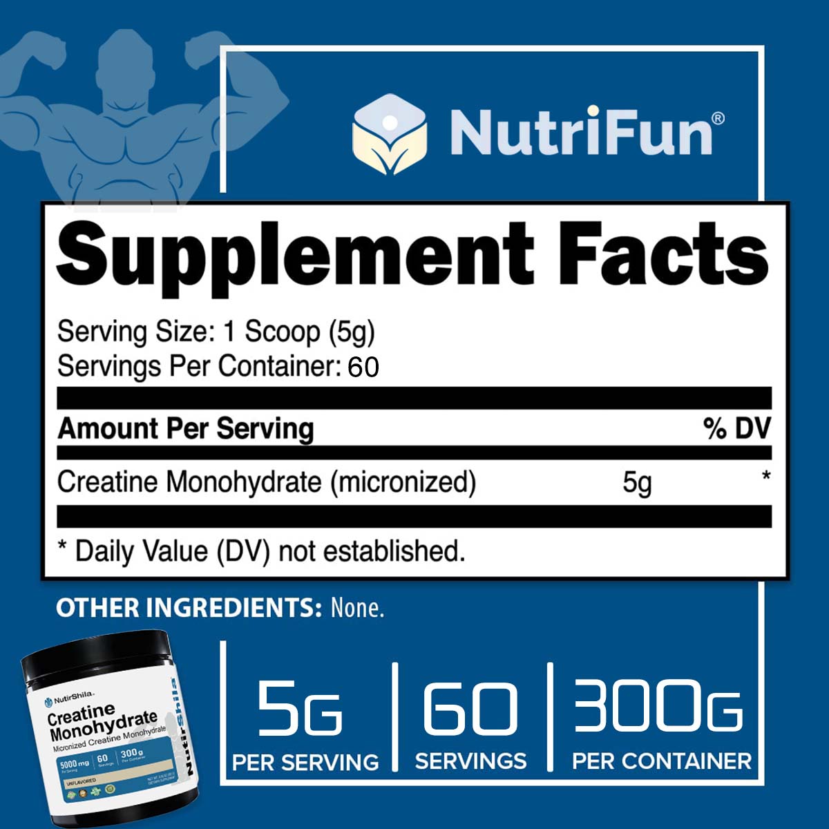 Creatine Monohydrate 100% Pure 300 Grams 60 Servings Micronized Powder ...