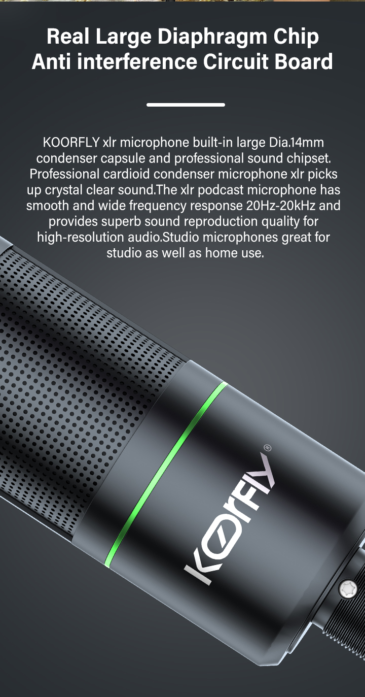 KOORFLY 48V XLR Condenser Microphone ZX320 Professional Cardioid Studio Mic Kit For Recording ...