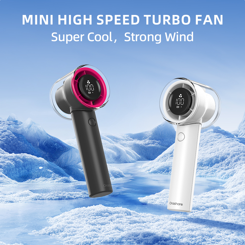 Orashare Mini Handheld 4000mAh High-Speed Fan LED Display Portable Rechargeable Turbo Office ...