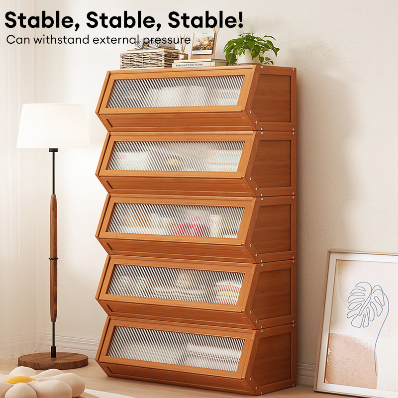 Bamboo Storge Organizer Flip Top Stackable Box Organizer Storage home ...