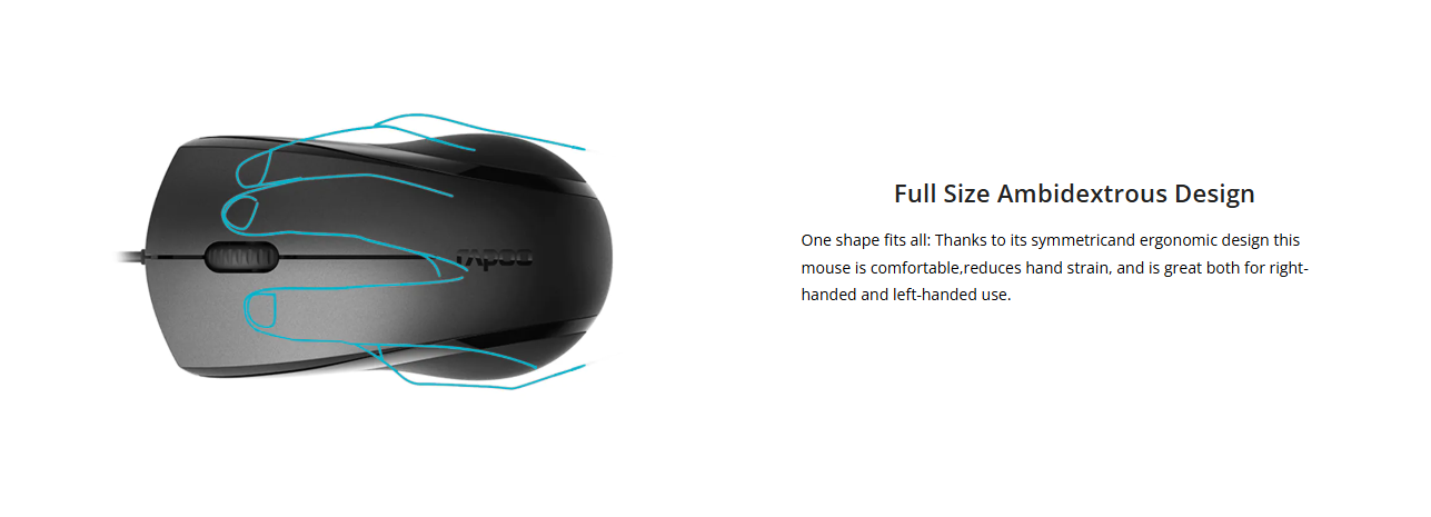 Rapoo N1600 Ergonomic Design Silent Wired Mouse 1000 DPI | Shopee ...