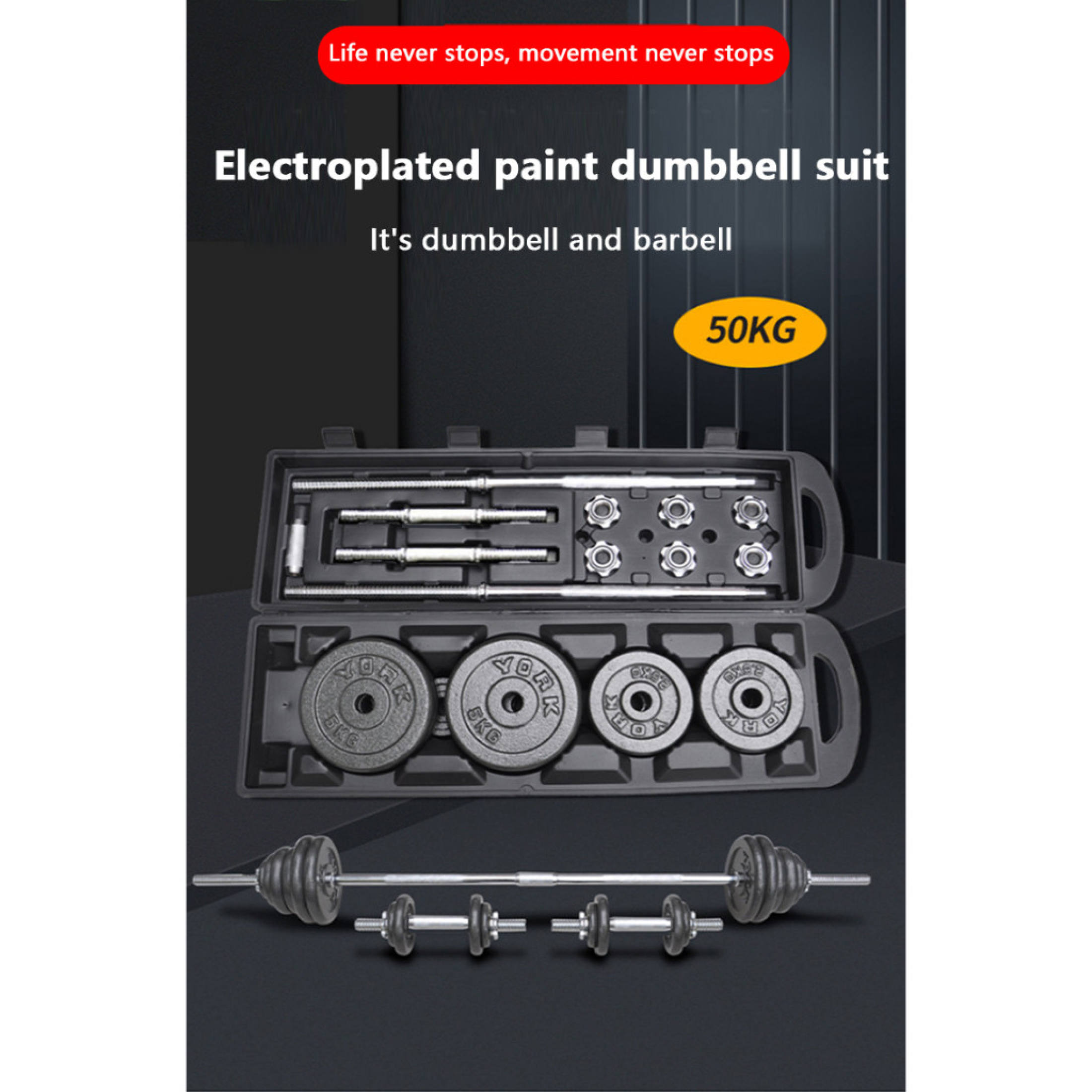 Dumbbell Set 10KG/15KG/20KG/30KG/50KG Adjustable Barbell Set Gym Equipment Fitness Equipment ...