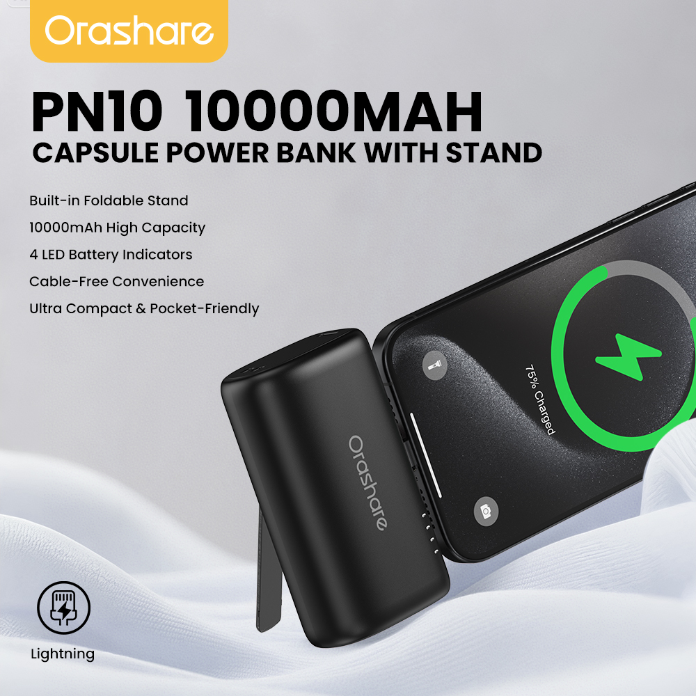 Orashare PN10 10000mAh Power Bank with Stand Built-in Lightning/Type-C ...