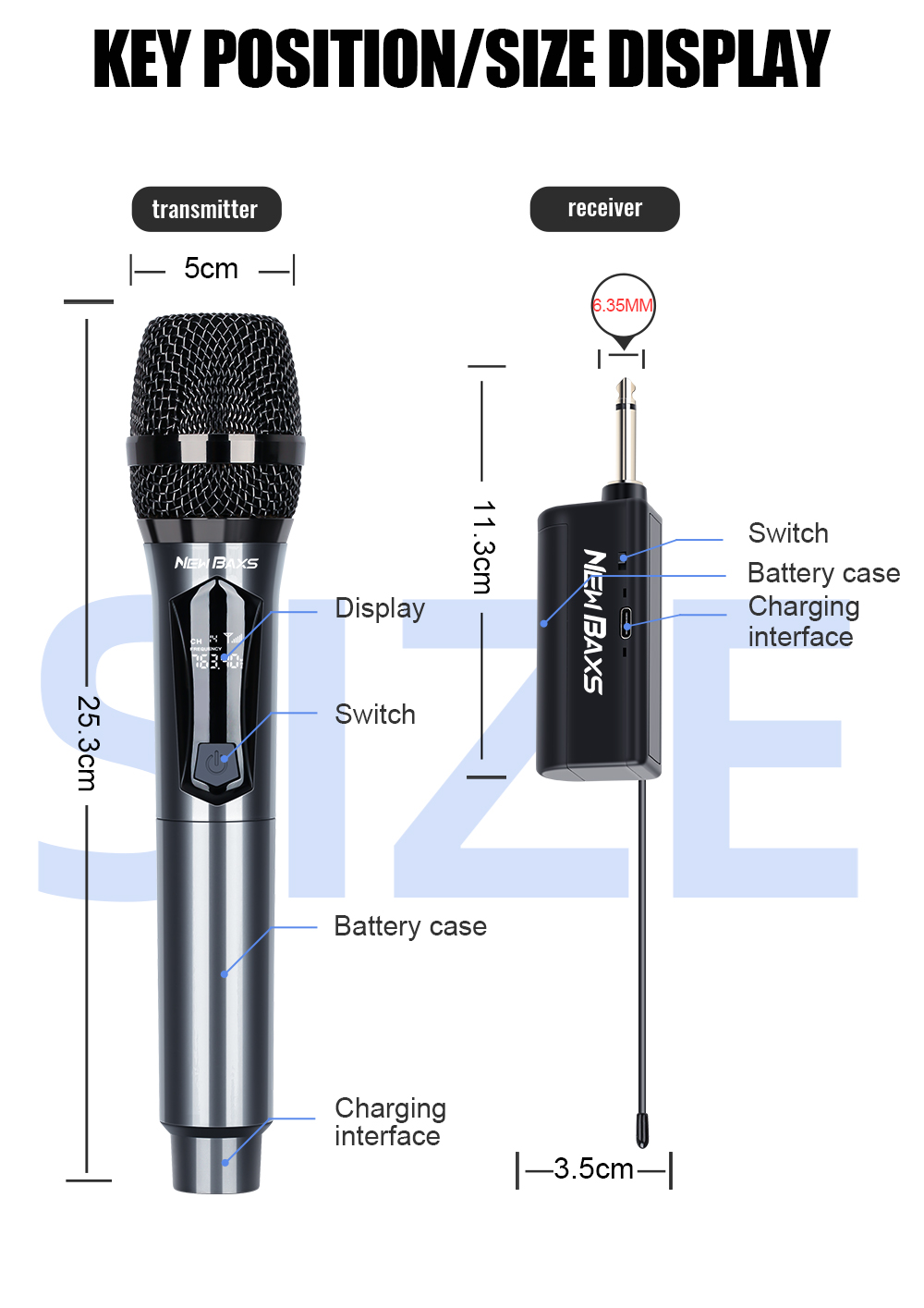 NEW BAXS Wireless Microphone SU601/SU602 UHF charging microphone 1280mA ...