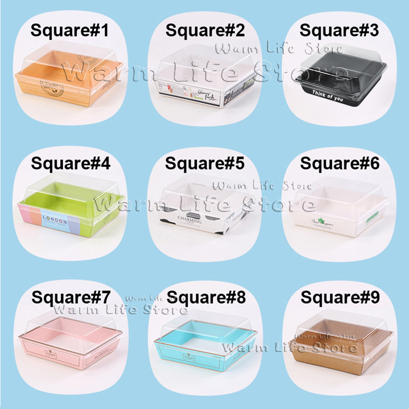 10PCS Kraft Paper Sandwich Box Cake Box Square Transparent Pastry Box ...