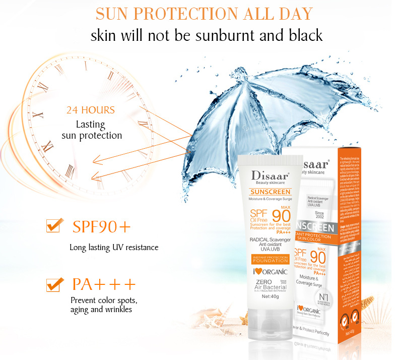 Disaar Facial SPF 90+ Skin Care Sunscreen Cream Waterproof LastingMoisturizing Protect Sunblock ...