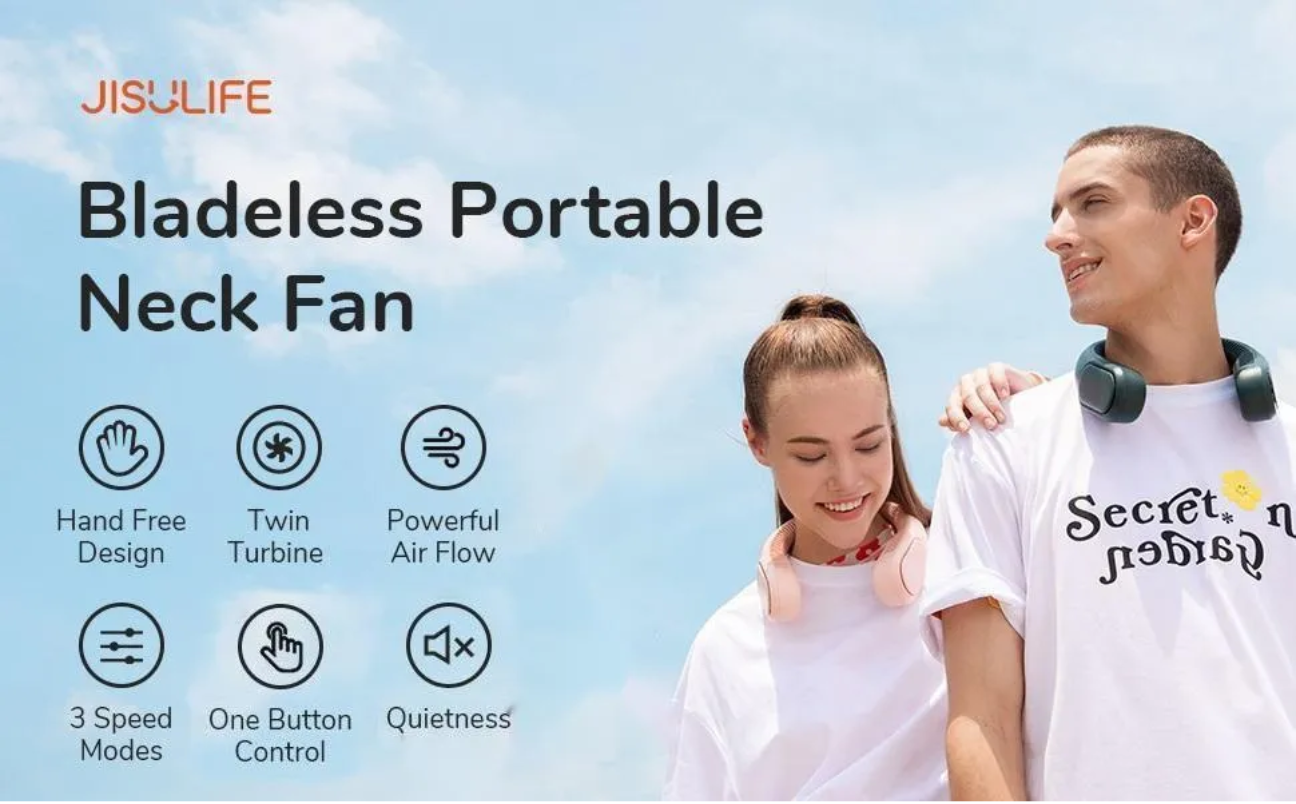 JISULIFE FA12R Bladeless Neck Cooler High-end Fan 4000mAh 360° Full ...
