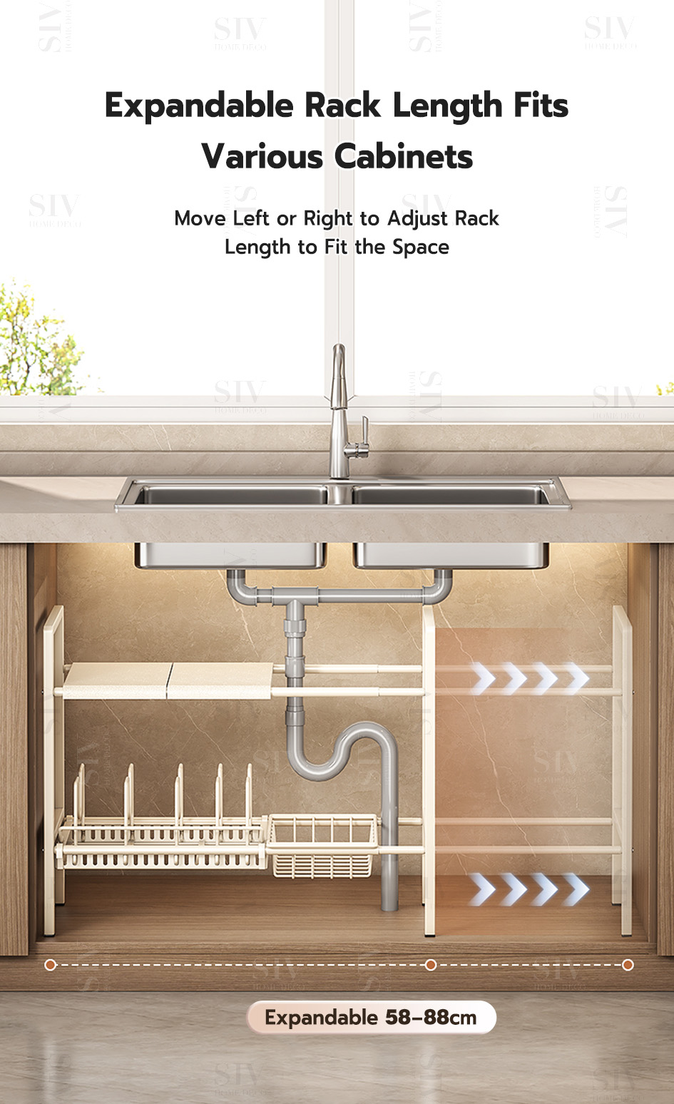 SIV Adjustable Under Sink Organizer Kitchen Under the Sink Rack ...