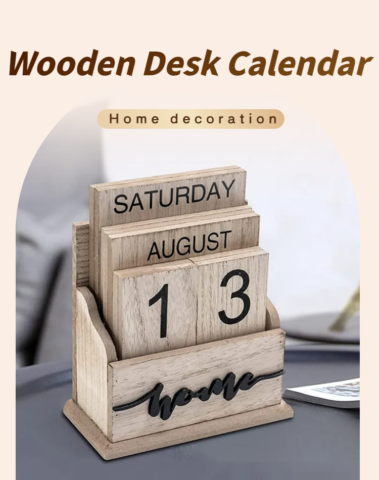 Creative Wooden Desktop Calendar Decorative Stand Office Decorative ...