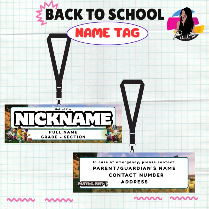 Name Tag Minecraft Laminated - Nameplate for students Back to school ...