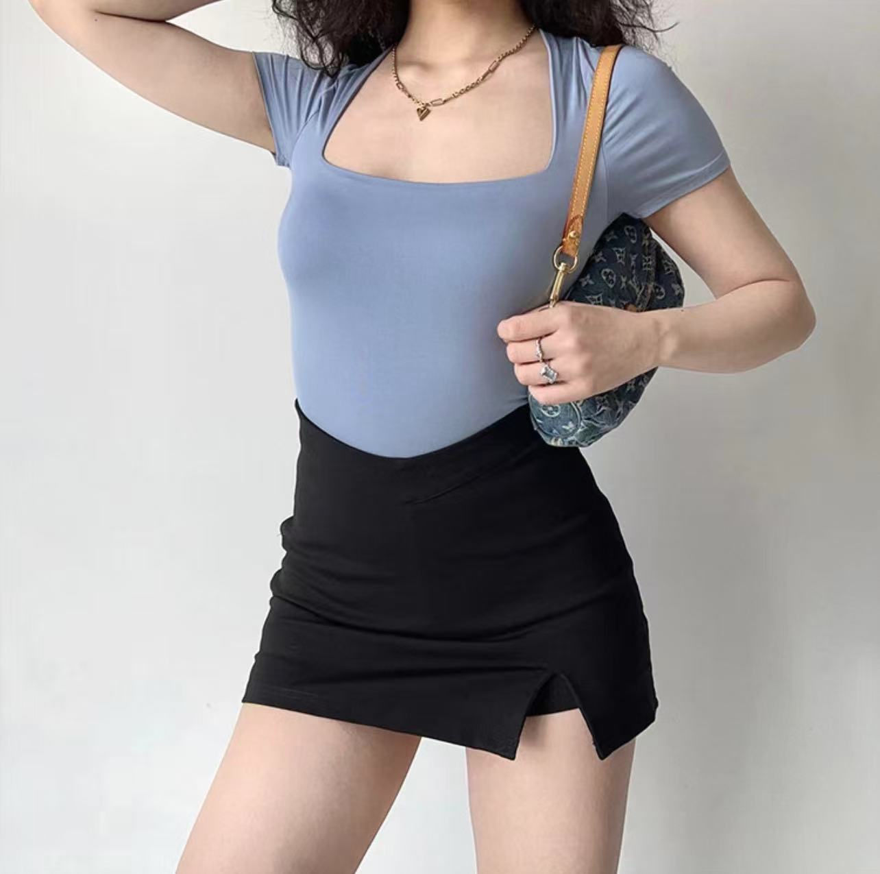 Double lining Square Neck Basic trendy Womenswear Casual | Shopee ...