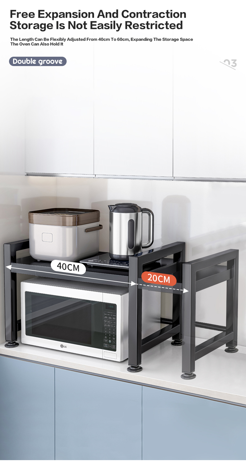 Kitchen Microwave Rack Adjustable Strong Load Bearing Microwave ...