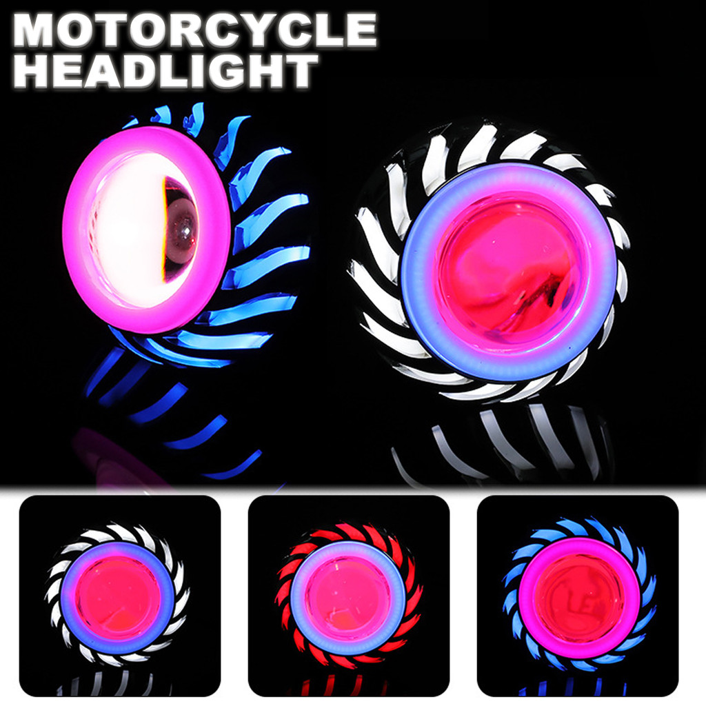 Motorcycle Headlight LED Projector Lens Dual Color Halo Angel Eye Spot ...