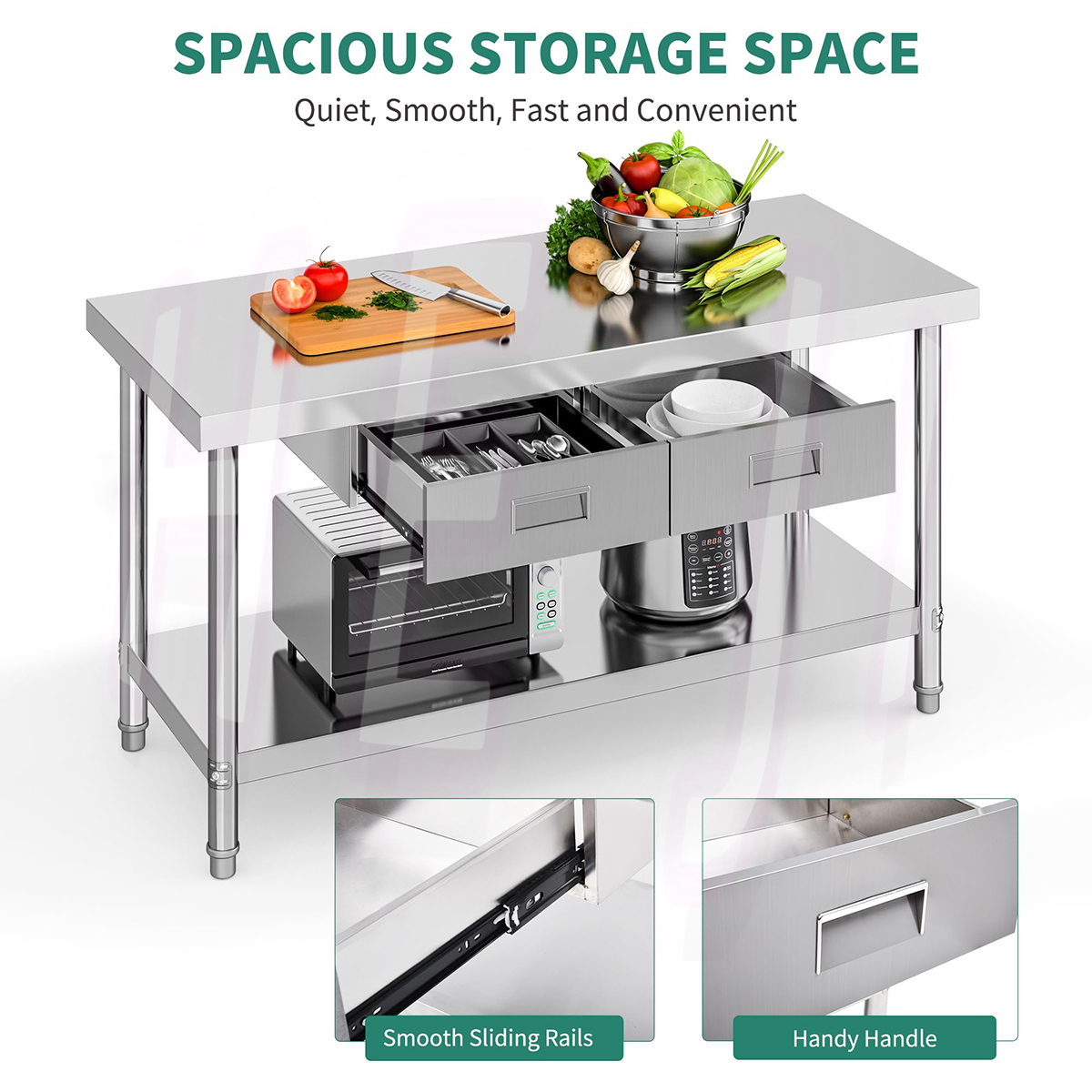 Commercial 304 Stainless steel Table With drawer Kitchen Storage table ...