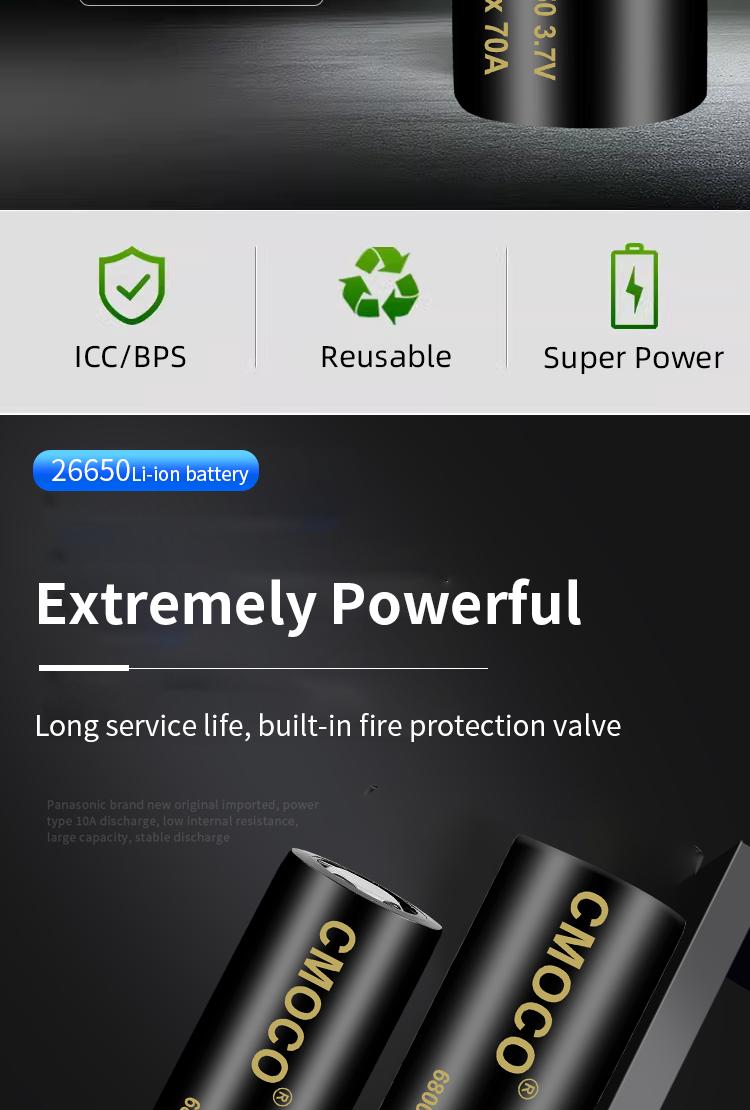 CMOCO 26650 Rechargeable Li-ion Battery 3.7V -4.2V 6800mah 70A for ...
