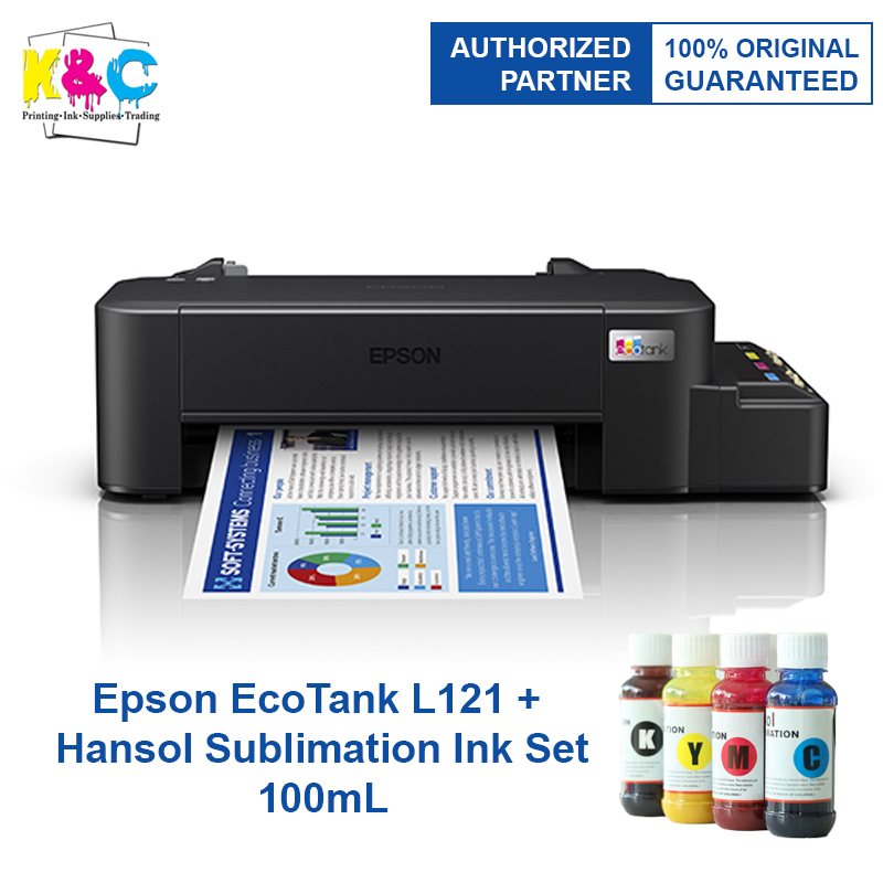 Epson L121 EcoTank Ink Tank Printer with Hansol Sublimation Ink Set 100mL - Sublimation Printer ...