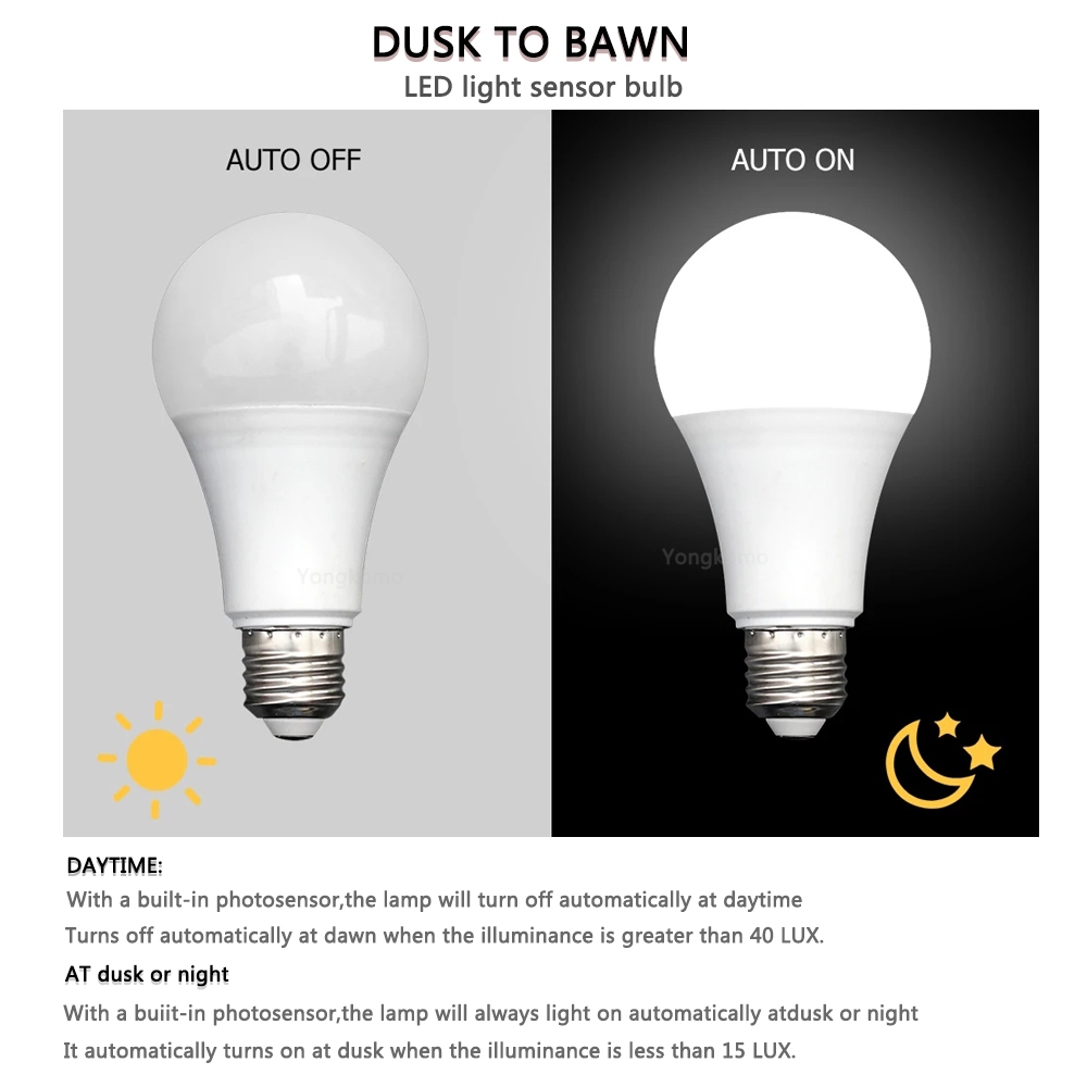 LED Sensor Bulb Dusk to Dawn Smart Lamp Bulbs Day Night Light Auto On ...