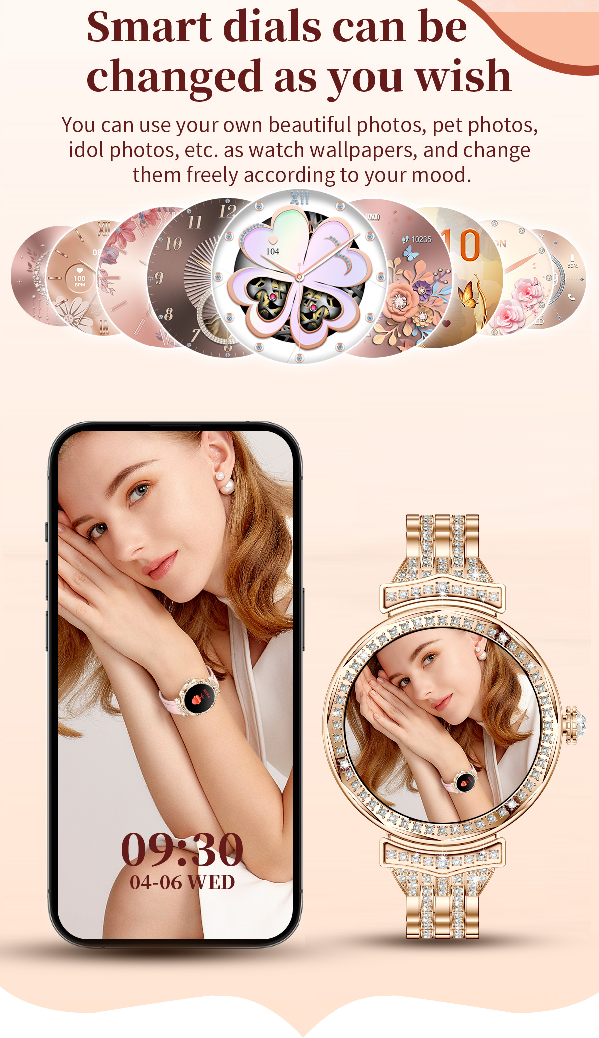Aolon Venus Smartwatch For Woman Diamond Female Health Custom Wallpaper ...