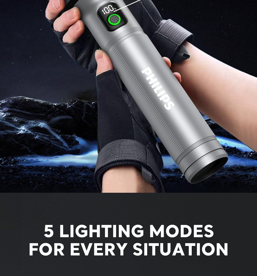 PHILIPS Aircraft Aluminium Alloy Zoom LED Rechargeable Flashlight ...