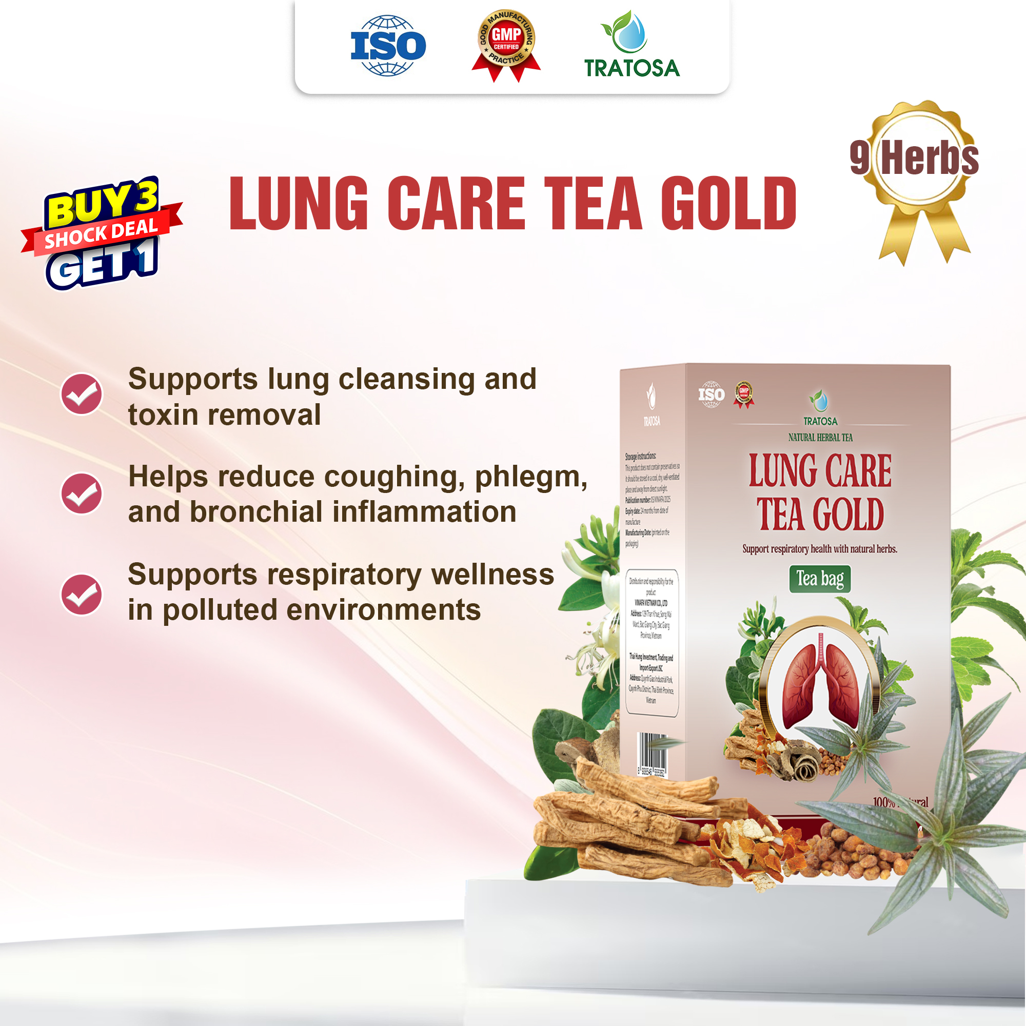 Lung Care Tea Gold helps relieve cough and phlegm, and supports lung ...