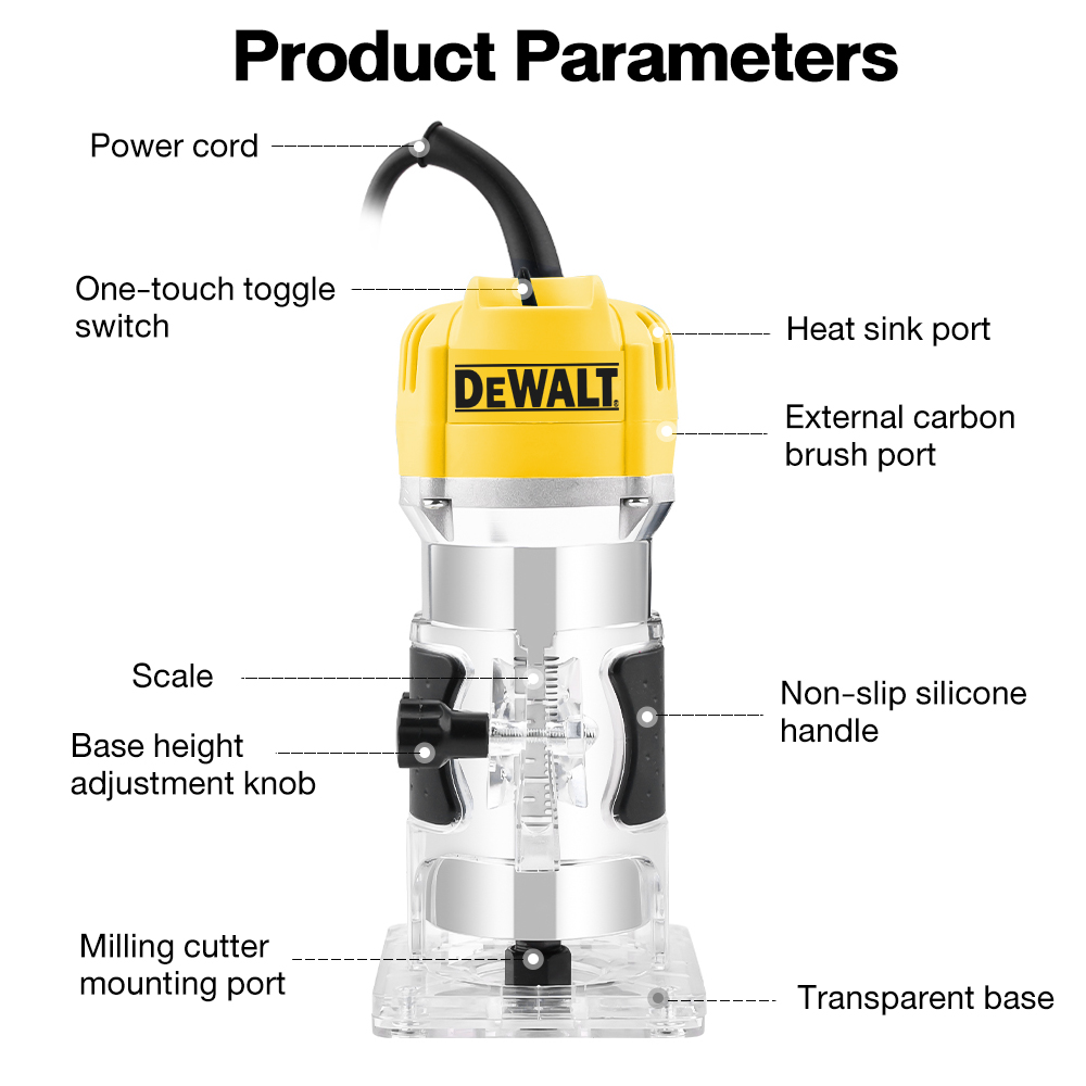DeWALT Palm wood Router with 15pcs/set Bits Trimmer Professional Power ...