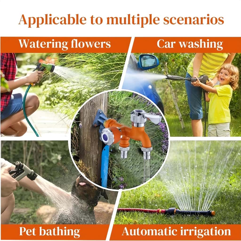 Dual Control Faucet Double Outlet Water Tap 1/2" Universal Interface ...