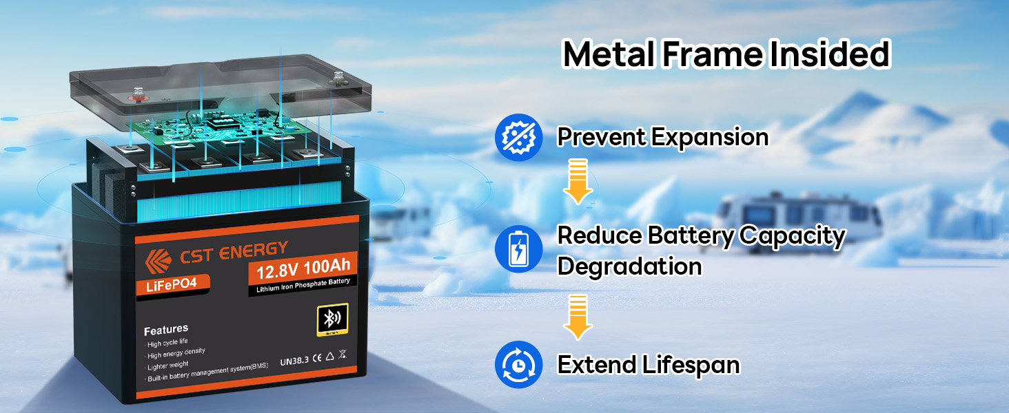 CST ENERGY LiFePO4 Battery 12V 100Ah Bluebooth Lithium Battery with ...