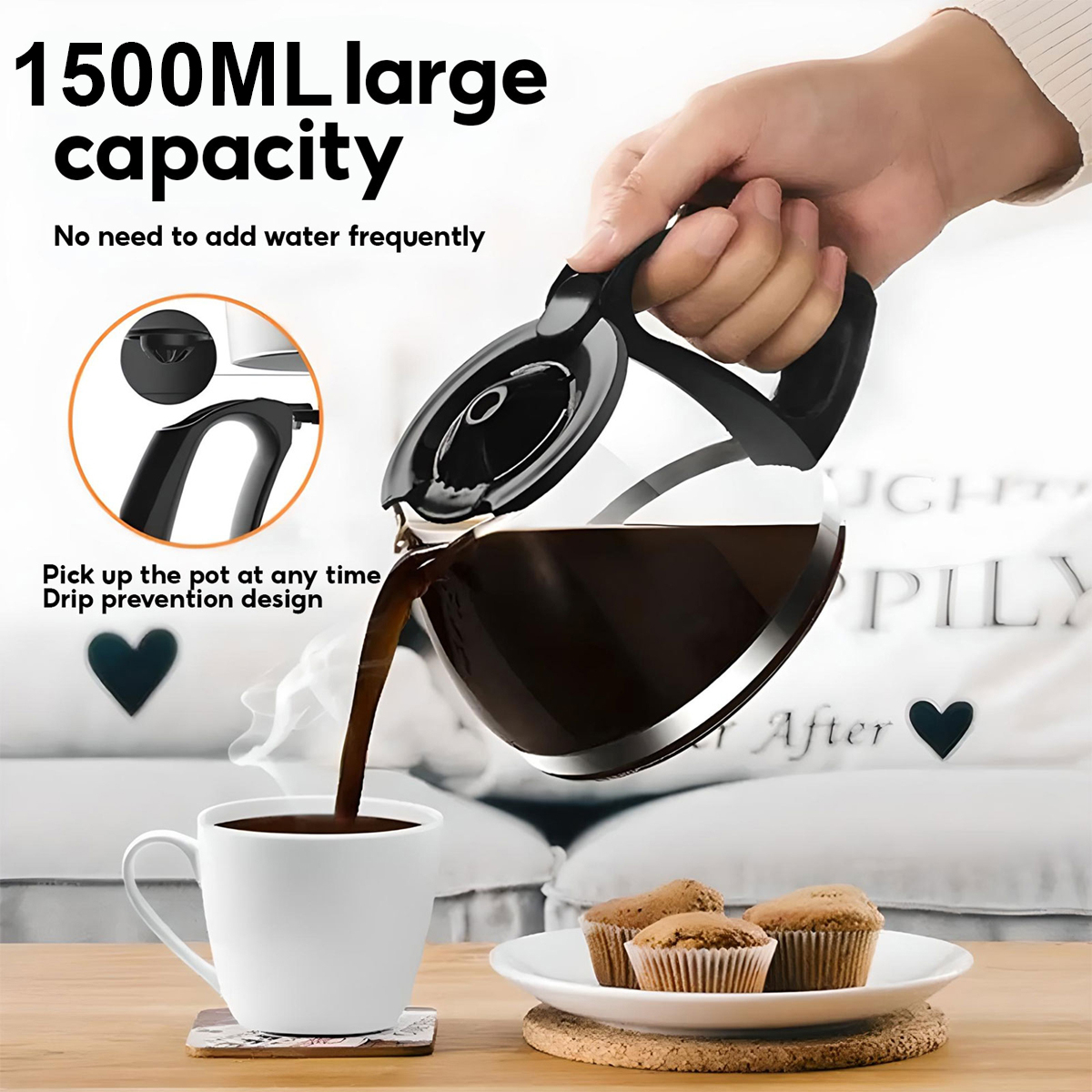 Vermax Coffee Maker 1500ml 15Cups Constant temperature Drip Coffee ...